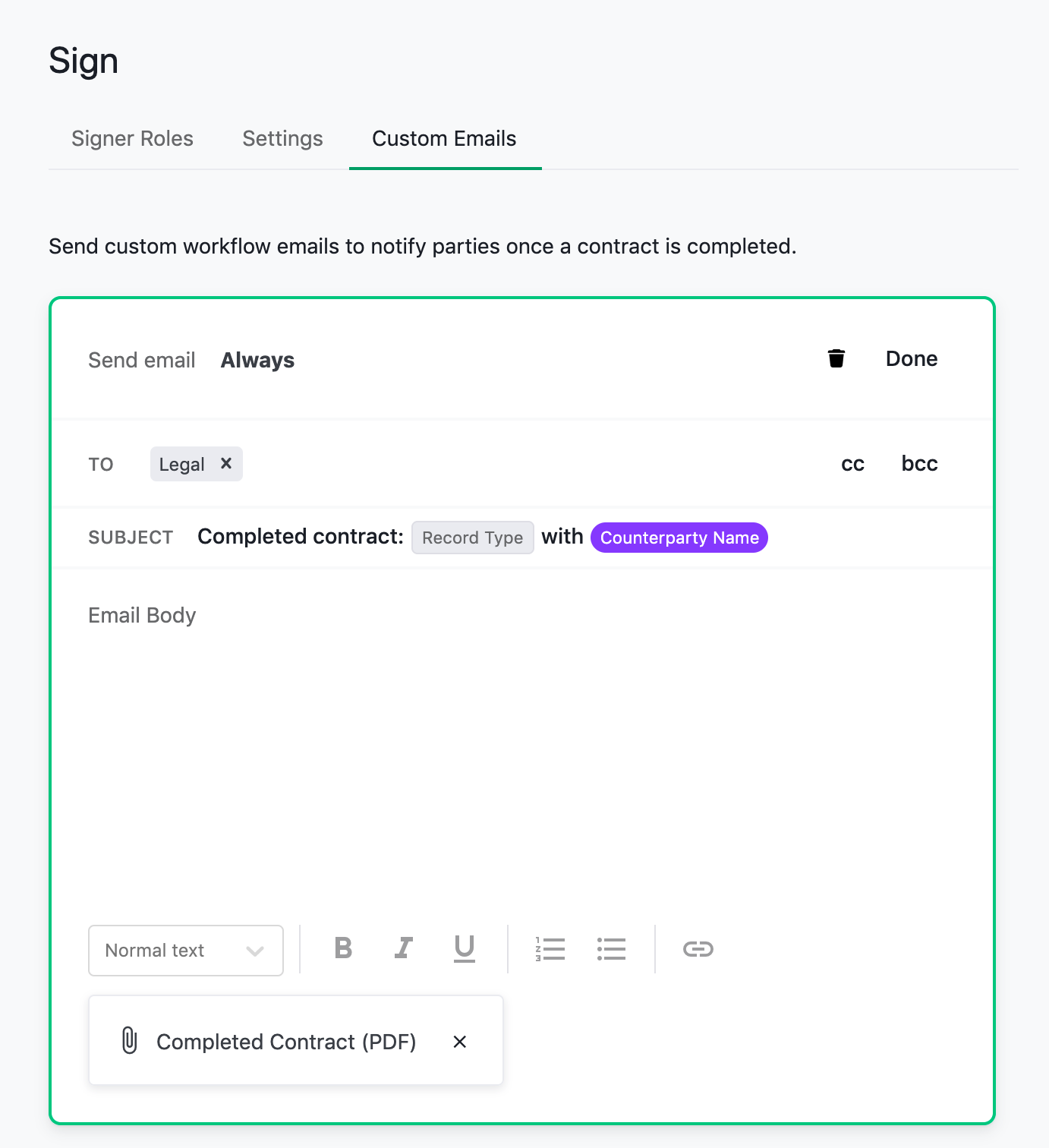 Custom Email Configuration on Workflow Designer – Ironclad