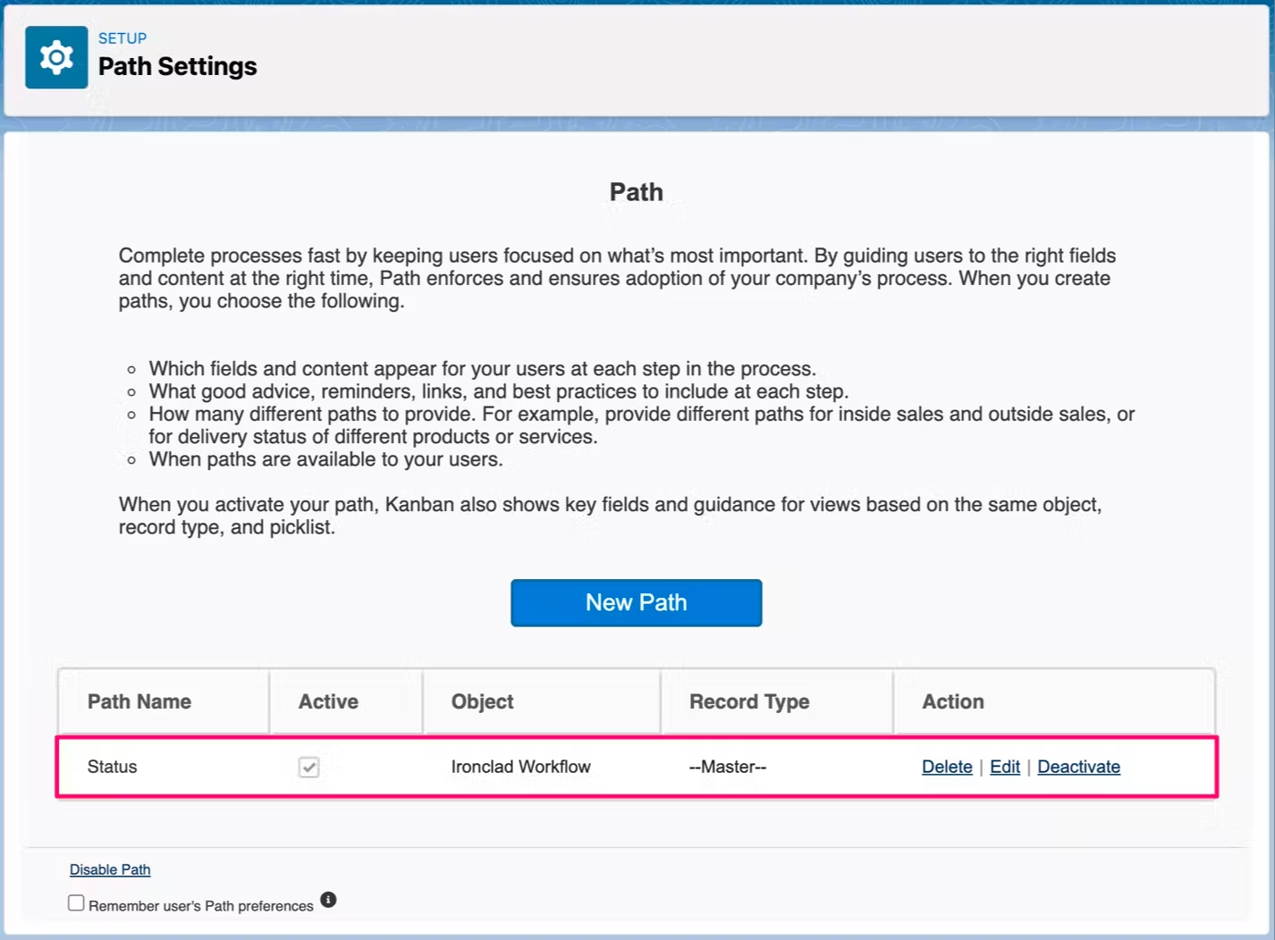 Configure Workflow Status Path Component Ironclad