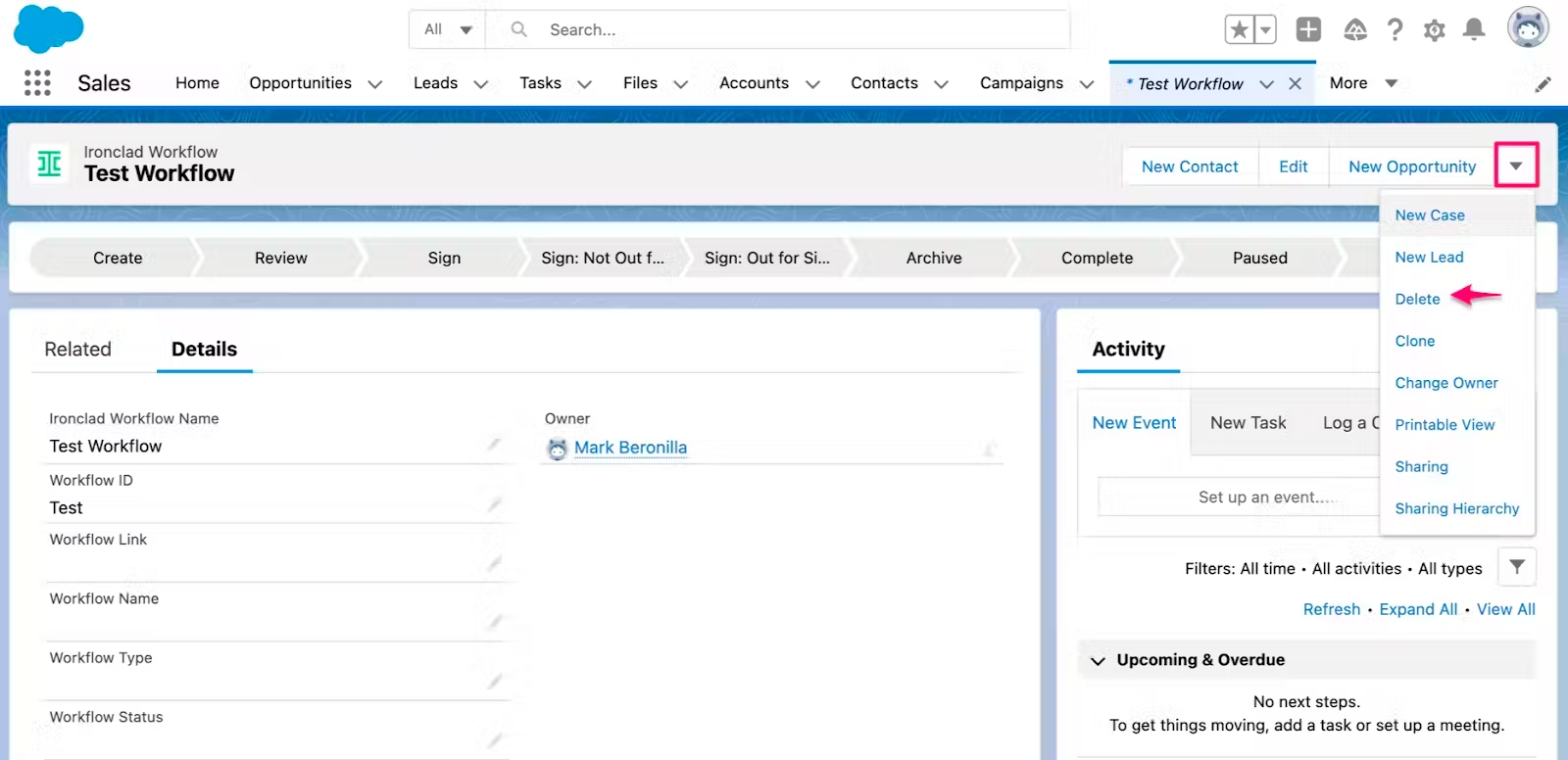Configure Workflow Status Path Component Ironclad