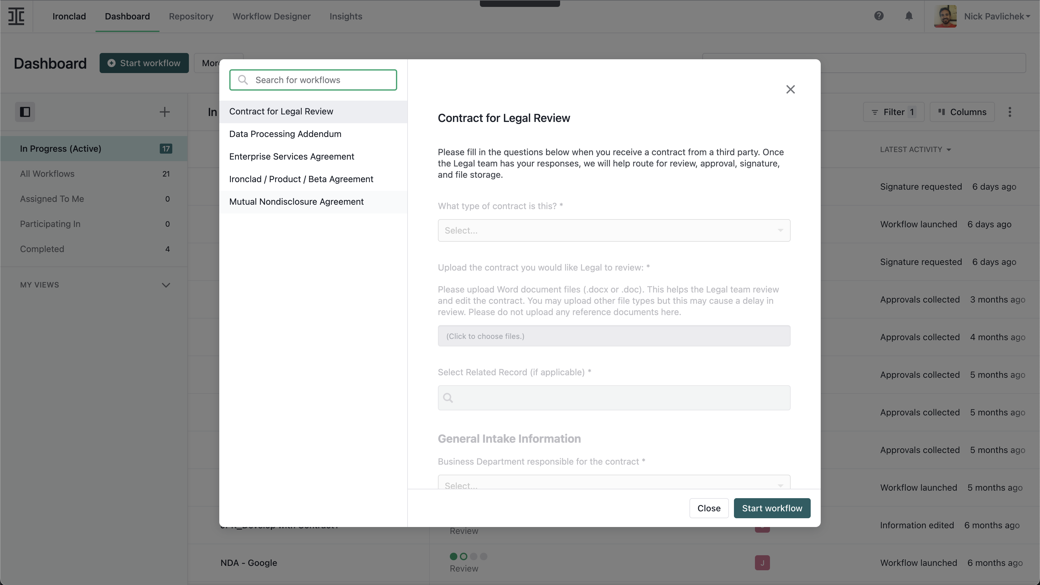 Dashboard Overview – Ironclad
