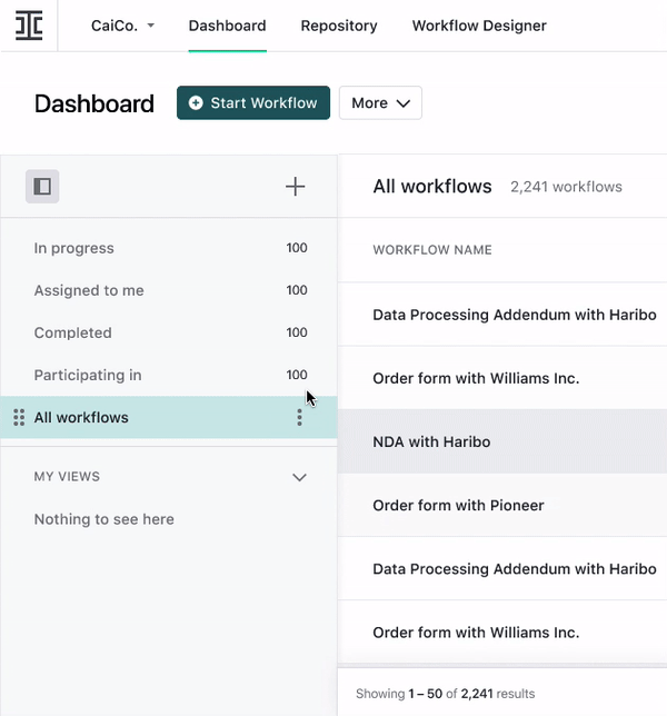 Manage Views in the Dashboard – Ironclad