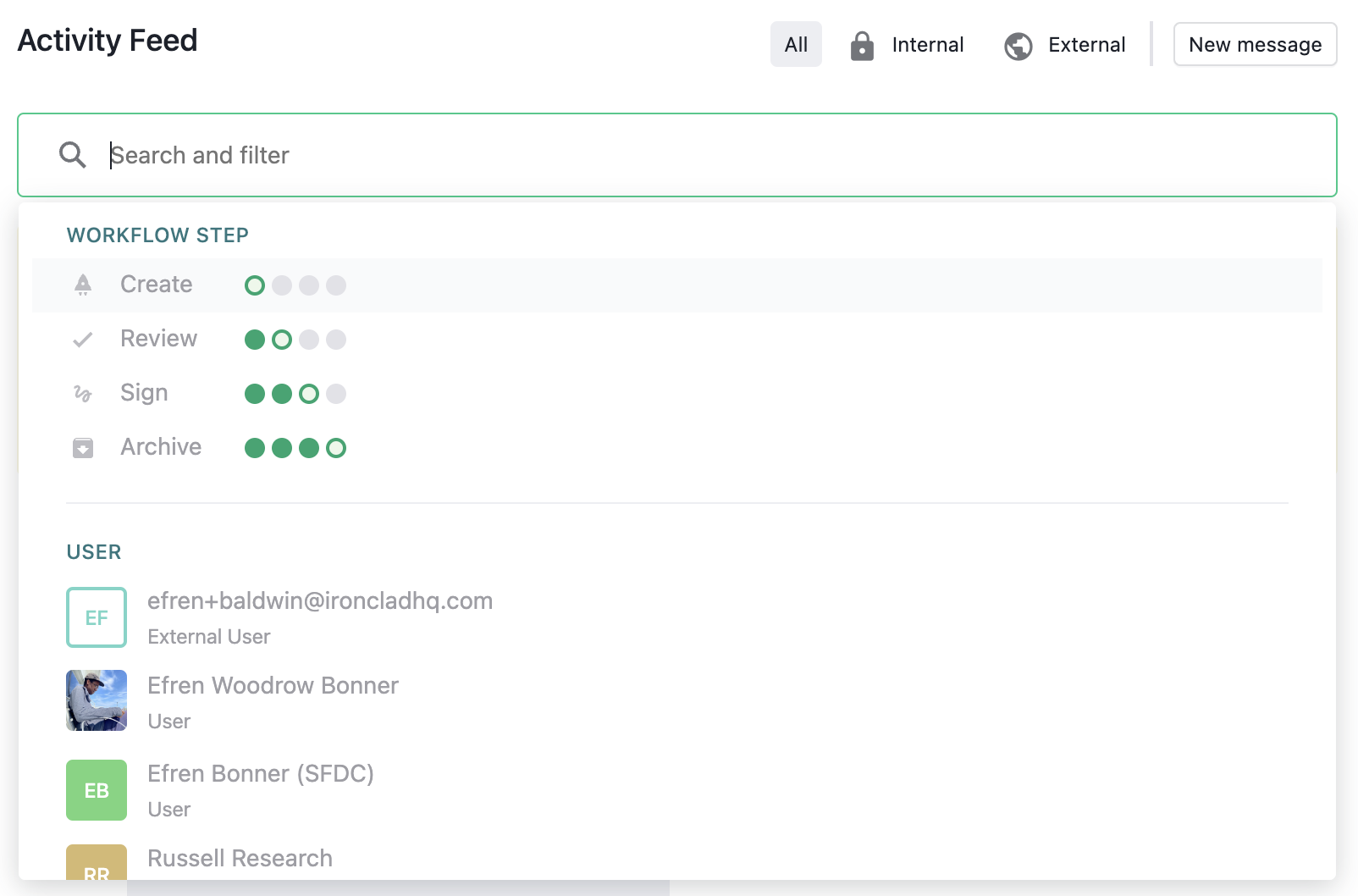 Activity Feed Search and Filters – Ironclad