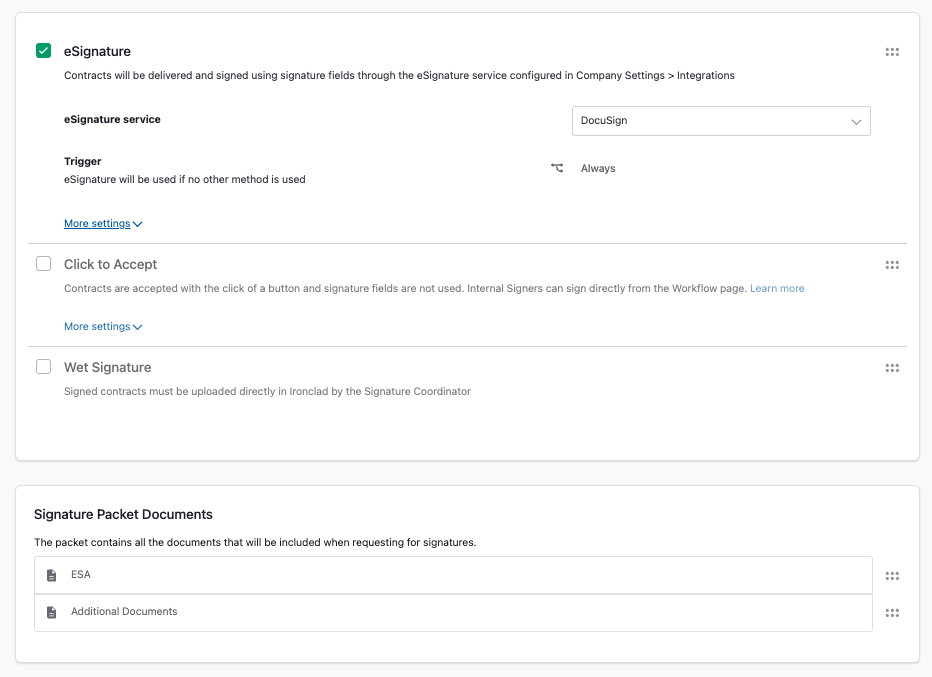 Sign Tab Settings in Workflow Designer – Ironclad
