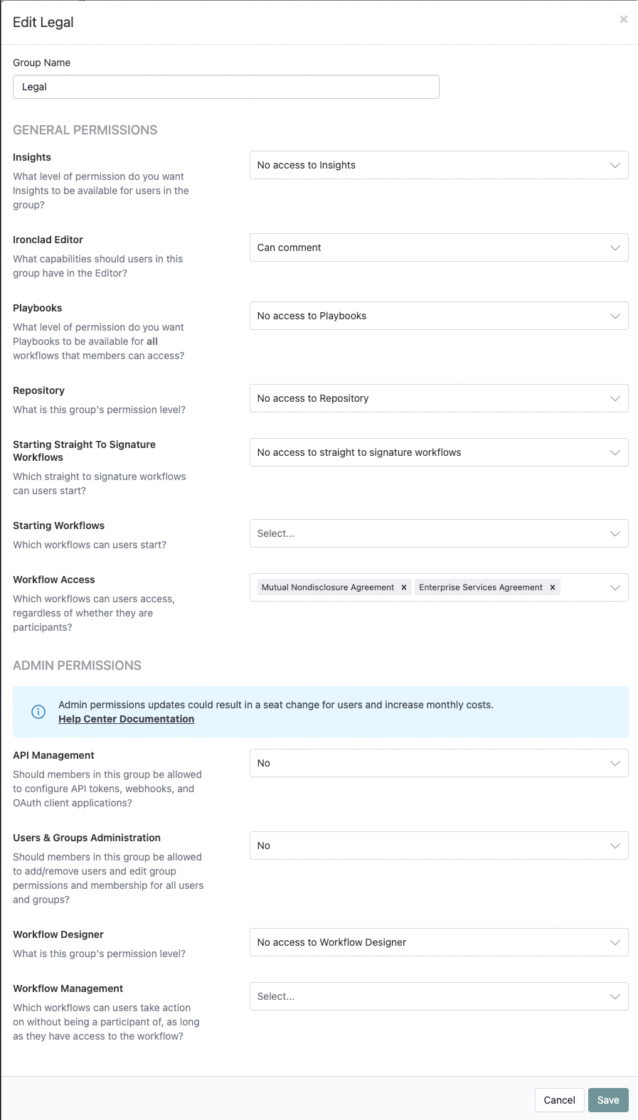 Group Permissions Overview – Ironclad