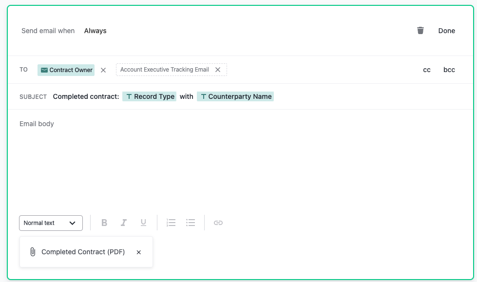 Custom Email Configuration on Workflow Designer – Ironclad