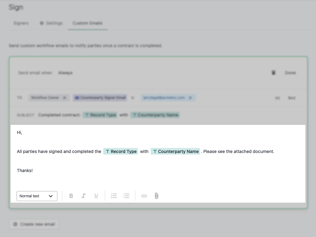 Custom Email Configuration on Workflow Designer – Ironclad