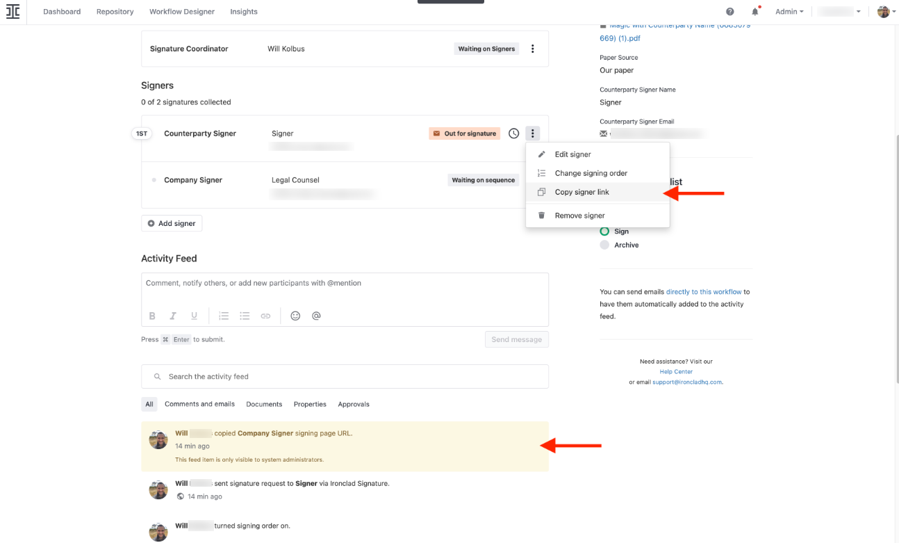 Manage Signatures During the Sign Step – Ironclad
