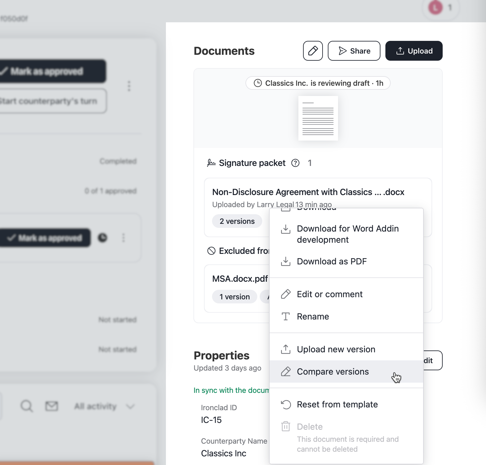 Compare Document Versions – Ironclad
