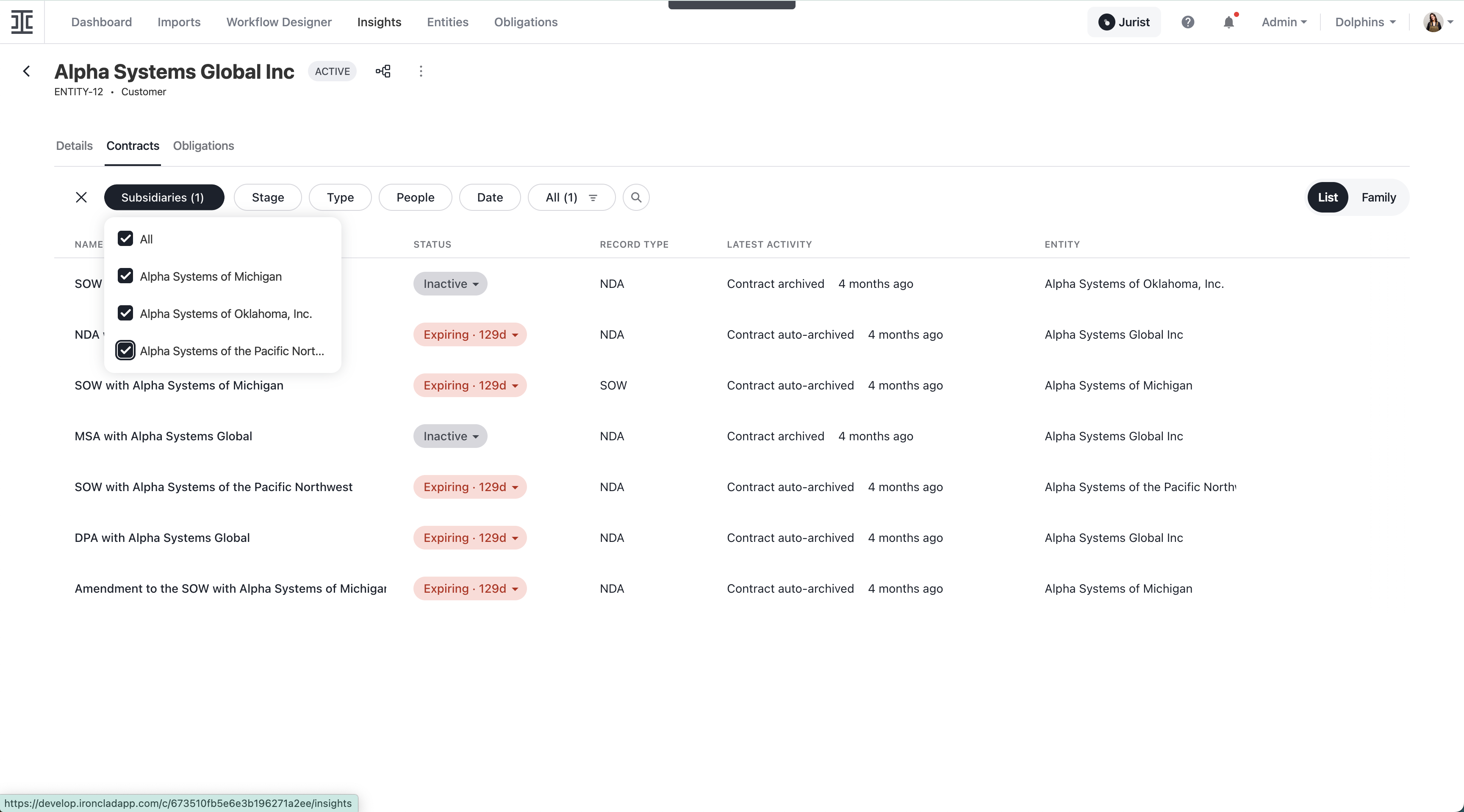 Filter Contracts By Subsidiary – Ironclad