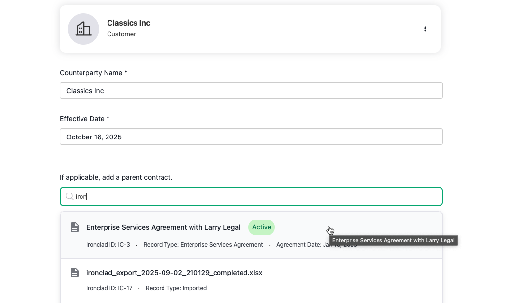 Create a Contract Relationship on an Active Workflow – Ironclad