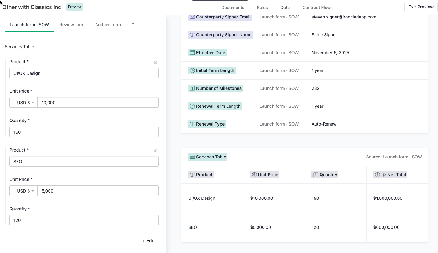 Create Tables with Variable Rows in Workflow Designer – Ironclad