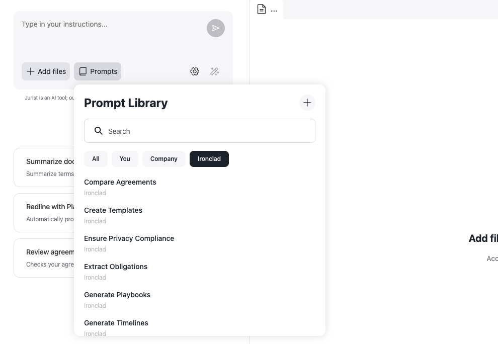 Access the Prompt Library in Jurist – Ironclad